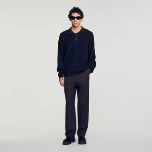 Sandro Ribbed Alpaca Polo Shirt - Black