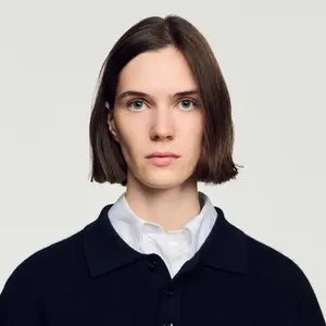 Sandro Ribbed Alpaca Polo Shirt - Black