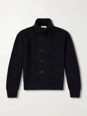 Dries Van Noten Shawl-collar Ribbed Wool Cardigan - Black