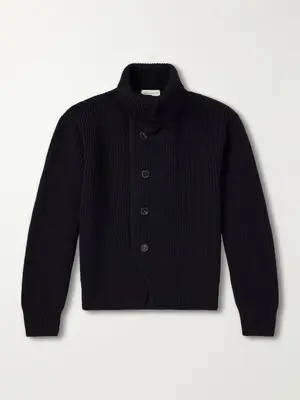 Dries Van Noten Shawl-collar Ribbed Wool Cardigan - Black