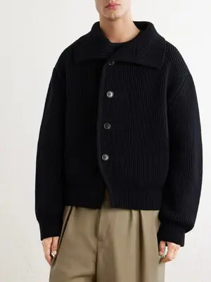 Dries Van Noten Shawl-collar Ribbed Wool Cardigan