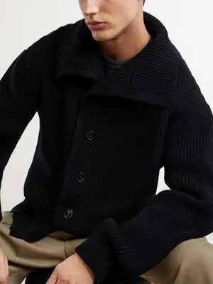 Dries Van Noten Shawl-collar Ribbed Wool Cardigan