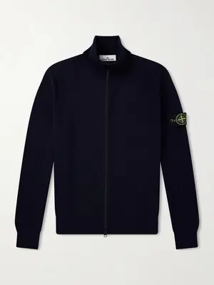 Stone Island Ribbed Cotton Zip-up Sweater - Blue