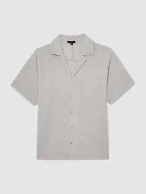 REISS Knox Textured Raglan Cuban-collar Shirt - Silver