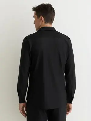 REISS Solarko Seersucker Cutaway-collar Shirt Regular-fit - Black