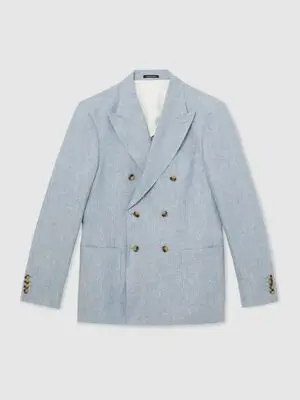 REISS Db Atlantic Tailored Fit Linen-twill Double-breasted Blazer