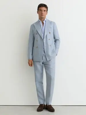 REISS Db Atlantic Tailored Fit Linen-twill Double-breasted Blazer