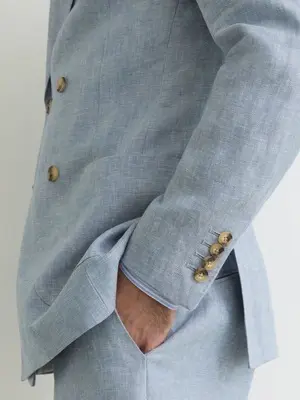 REISS Db Atlantic Tailored Fit Linen-twill Double-breasted Blazer