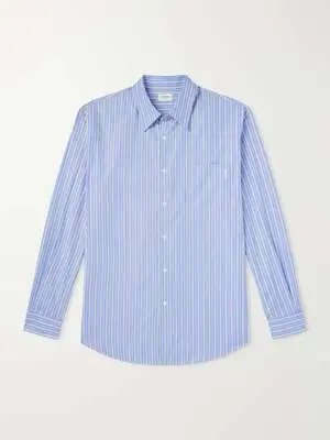 Saint Laurent Logo-embroidered Striped Cotton-poplin Shirt - Blue