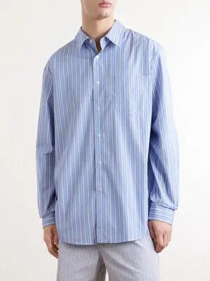 Saint Laurent Logo-embroidered Striped Cotton-poplin Shirt