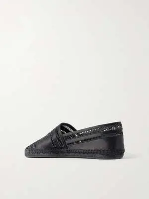 Tory Burch Open Weave Embroidered Satin Espadrilles