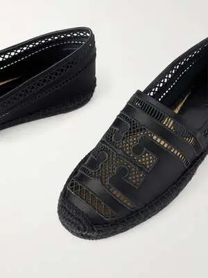 Tory Burch Open Weave Embroidered Satin Espadrilles