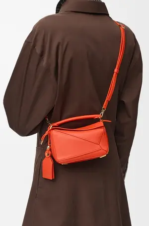 Loewe Mini Featherlight Puzzle Bag In Nappa Lambskin - Deep Saffron