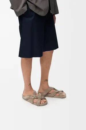 Loewe Type Fussbett Sandal In Suede Leather Skin - Hazelnut