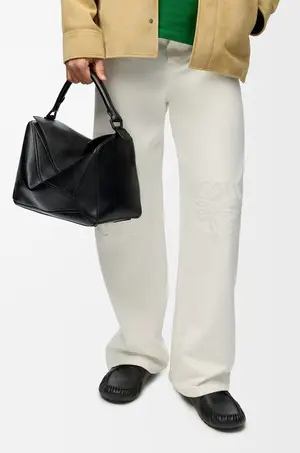 Loewe Large Puzzle Bag In Paper Leather - Black