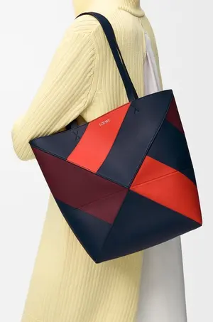 Loewe Medium Puzzle Fold Tote In Classic Leather Skin - Multicolor Deep Navy