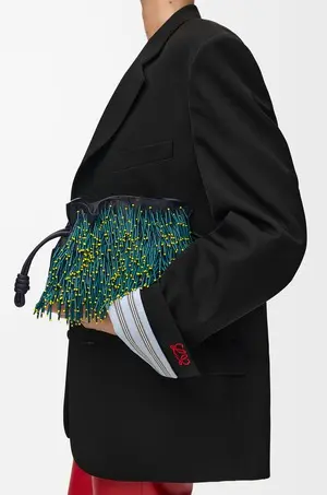 Loewe Mini Mimosa Flamenco Clutch In Beaded Nappa Lambskin - Multicolor/black