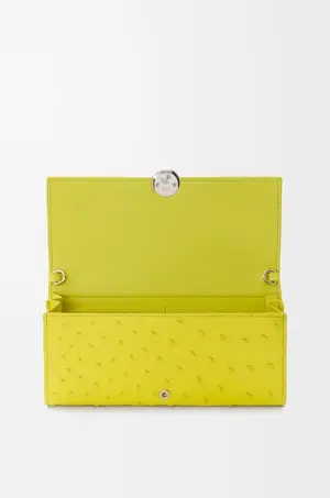 Loewe Ostrich Pebble Wallet On Chain - Lemon