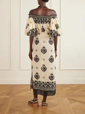 Johanna Ortiz Printed Off-the-shoulder Puff Sleeve Midi Dress - Neutrals