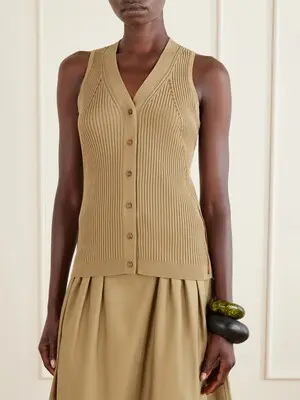 Max Mara Lace-detailed Ribbed Cotton-blend Vest - Brown
