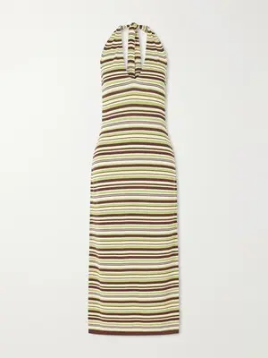 AWAY THAT DAY Cape Town Striped Knitted Midi Dress - Green