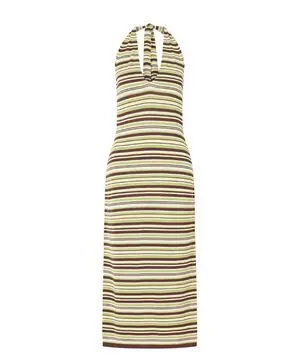 AWAY THAT DAY Cape Town Striped Knitted Midi Dress - Green
