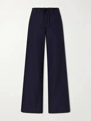 FLORE FLORE Josephine Drawstring Organic Cotton-poplin Straight-leg Pants - Blue