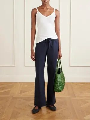 FLORE FLORE Josephine Drawstring Organic Cotton-poplin Straight-leg Pants - Blue