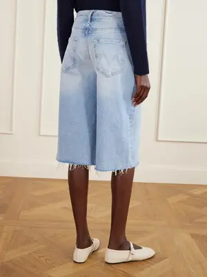 MOTHER The Whole Lot Zip Fray Low-rise Wide-leg Denim Shorts