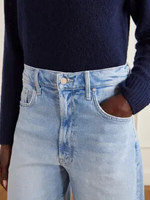 MOTHER The Whole Lot Zip Fray Low-rise Wide-leg Denim Shorts