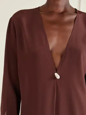 SARA CRISTINA Pearl-embellished Silk-chiffon Kaftan