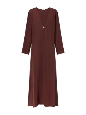 SARA CRISTINA Pearl-embellished Silk-chiffon Kaftan - Brown