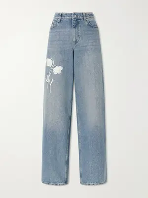 Erdem Mid-rise Straight-leg Floral-embroidered Jeans - Blue