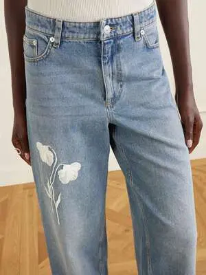 Erdem Mid-rise Straight-leg Floral-embroidered Jeans