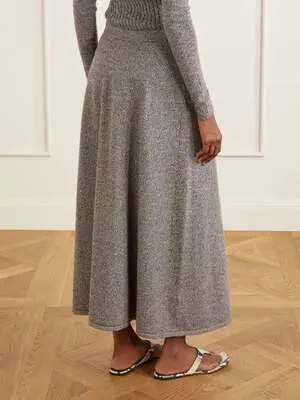 THE ELDER STATESMAN Knotted Marl Knitted Cashmere Midi Skirt