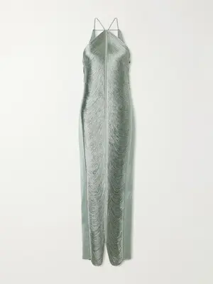Cult Gaia Renata Fringe And Satin Trimmed Halterneck Gown