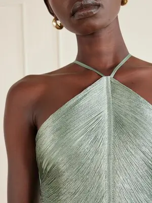 Cult Gaia Renata Fringe And Satin Trimmed Halterneck Gown