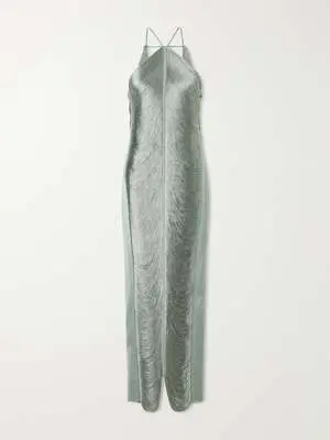 Cult Gaia Renata Fringe And Satin Trimmed Halterneck Gown
