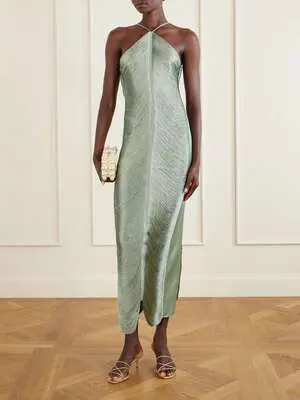 Cult Gaia Renata Fringe And Satin Trimmed Halterneck Gown
