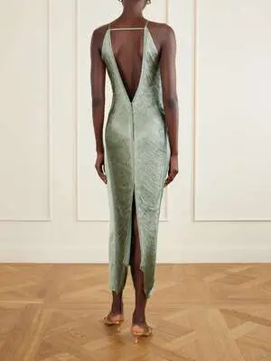 Cult Gaia Renata Fringe And Satin Trimmed Halterneck Gown