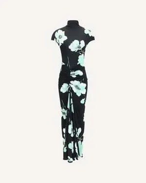Alaïa Draped Floral Print Dress - Black