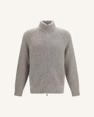 Brunello Cucinelli High-neck Zip-up Cardigan In Cashmere And Silk