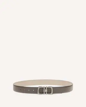FERRAGAMO Reversible Leather Belt With Brass Buckle - Brown