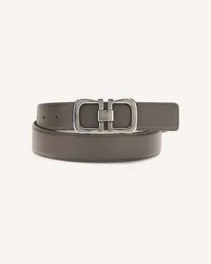 FERRAGAMO Reversible Leather Belt With Brass Buckle - Brown
