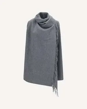 Fabiana Filippi High-neck Wool Cape With Concealed Closure And Fringes - Grey