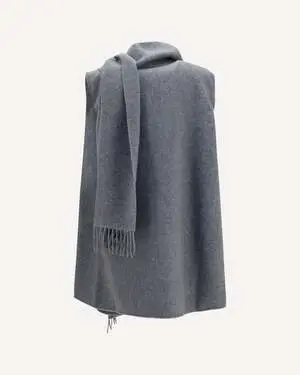 Fabiana Filippi High-neck Wool Cape With Concealed Closure And Fringes - Grey