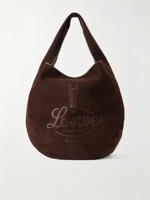 Loewe Logo-debossed Suede Tote - Brown