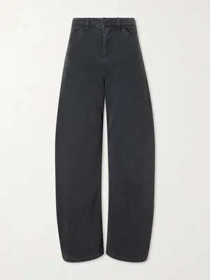 NILI LOTAN Tribeca Brushed Cotton-blend Twill Barrel-leg Pants - Black