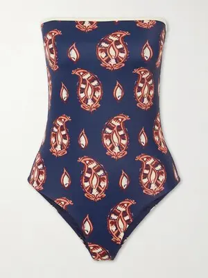 Johanna Ortiz Johanna Ortiz Alta Mar Printed Strapless Swimsuit Blue