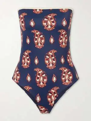 Johanna Ortiz Alta Mar Printed Strapless Swimsuit - Navy